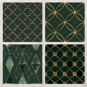 Green and Gold Printable Digital Paper Pack | Pattern Background | Card ...