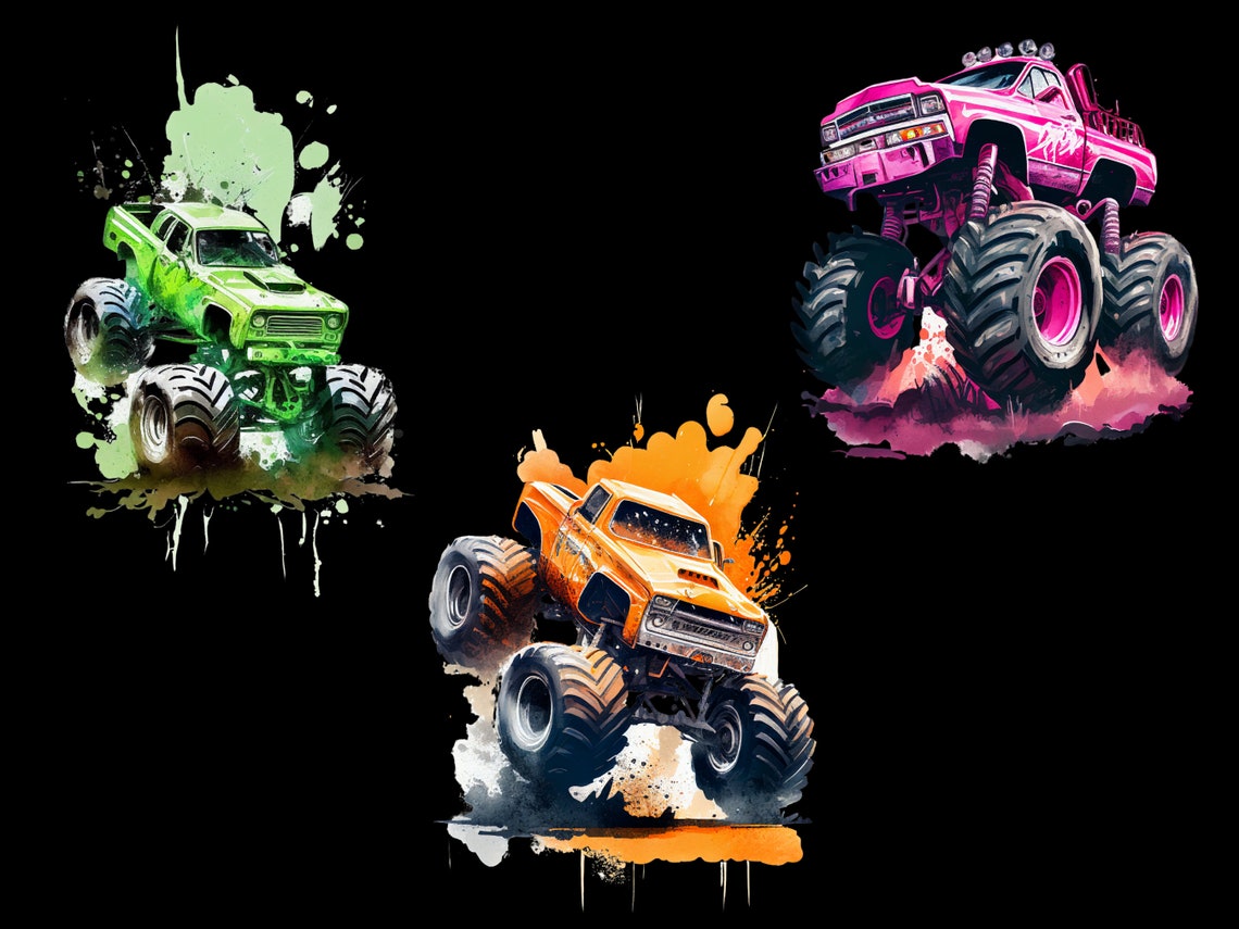 Watercolor Monster Truck Clipart Bundle | Monster Truck Digital Images ...