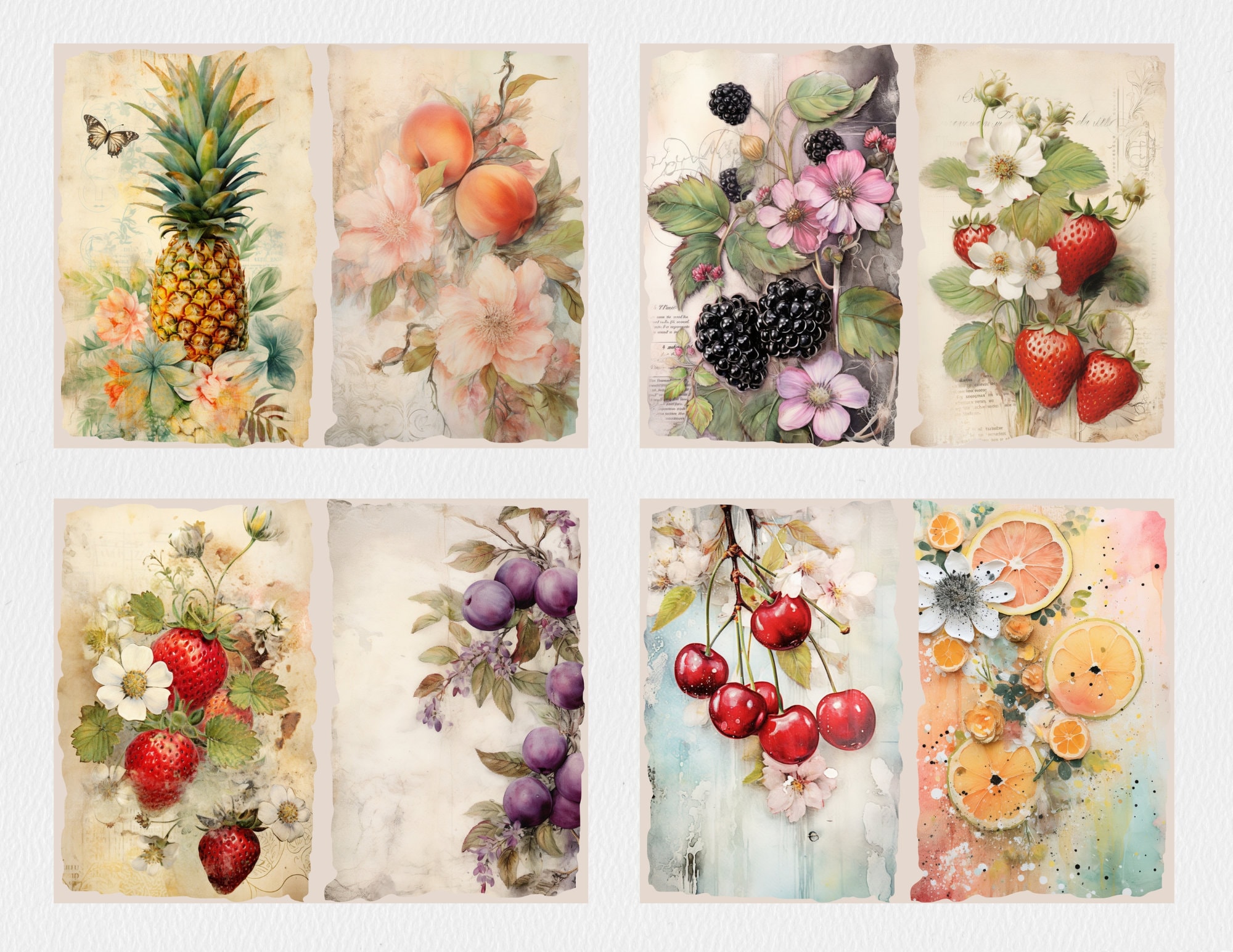 Fruit Junk Journal Pages Digital Scrapbook Paper Kit Printable Summer ...