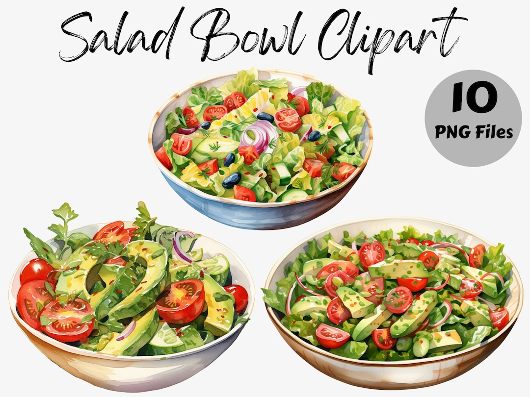 Watercolor Salad Bowl Clipart Bundle | Salad PNG | Sublimation | Food ...