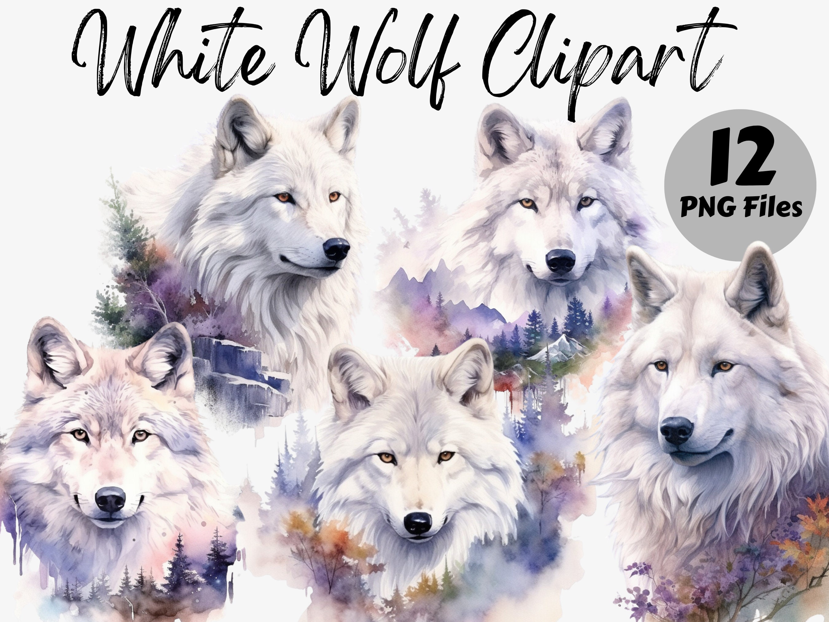Watercolor White Wolf Clipart Bundle Watercolor Wolf PNG - Etsy