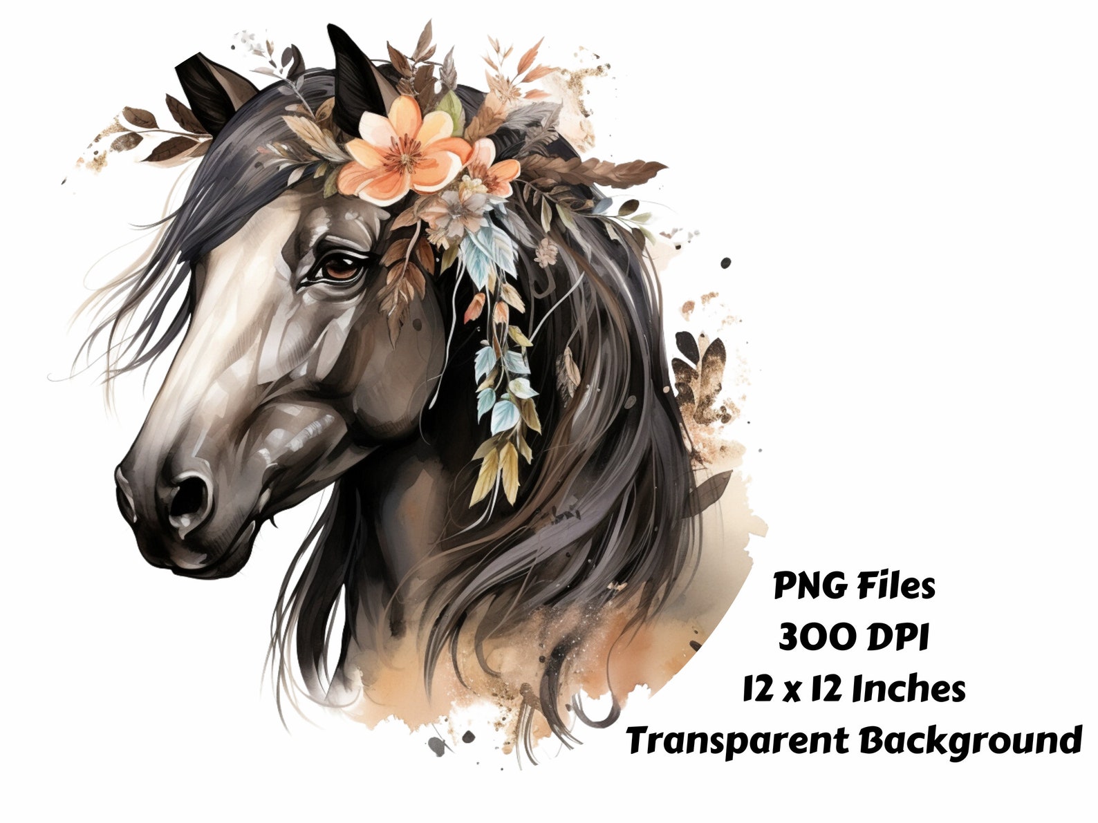 Watercolor Boho Horse PNG Clipart Bundle Bohemian Horse PNG Boho ...