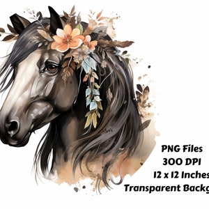Watercolor Boho Horse PNG Clipart Bundle | Bohemian Horse PNG | Boho ...