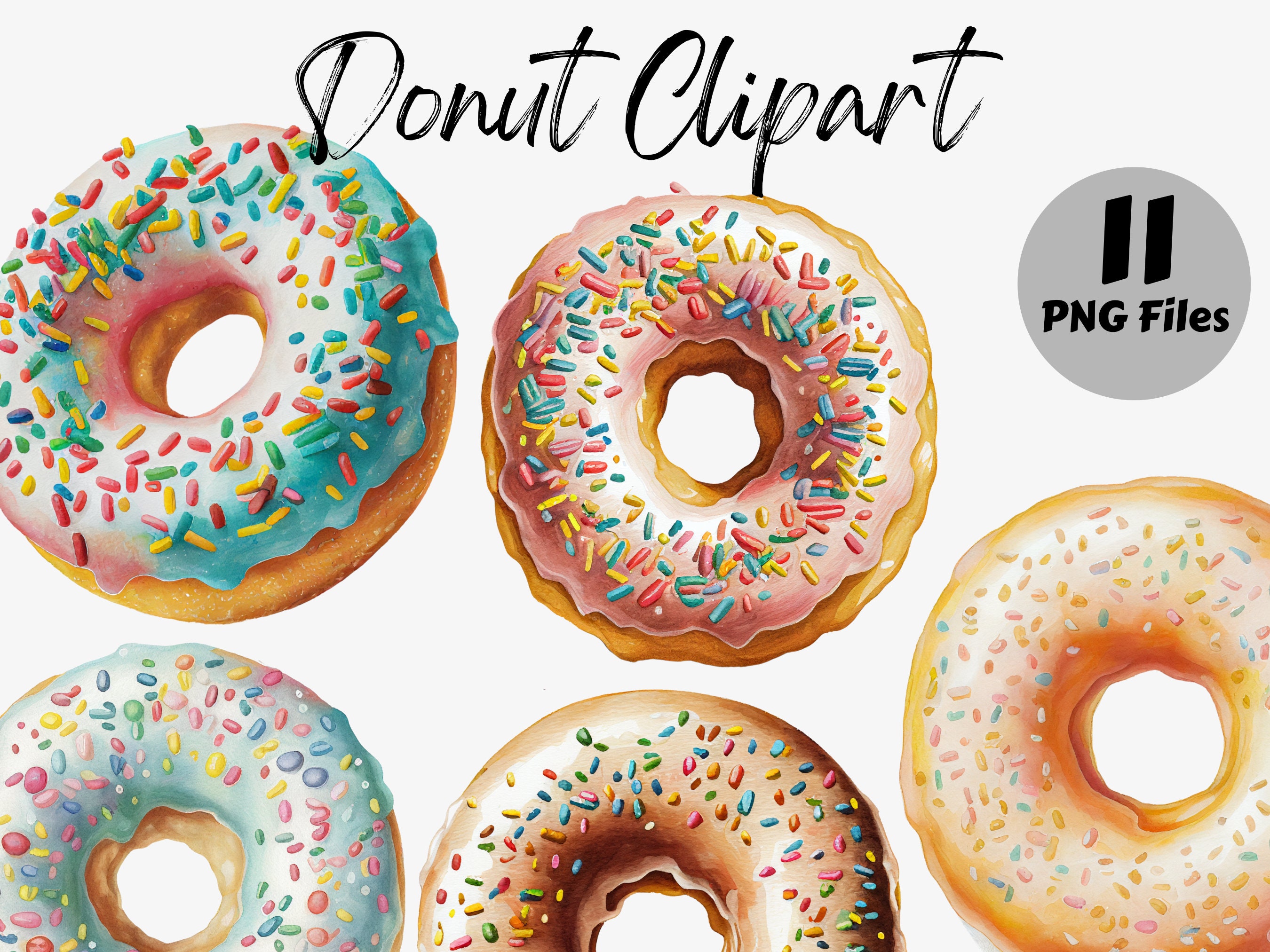 Watercolor Donut Clipart Bundle Donut Digital Images Donut Graphics ...