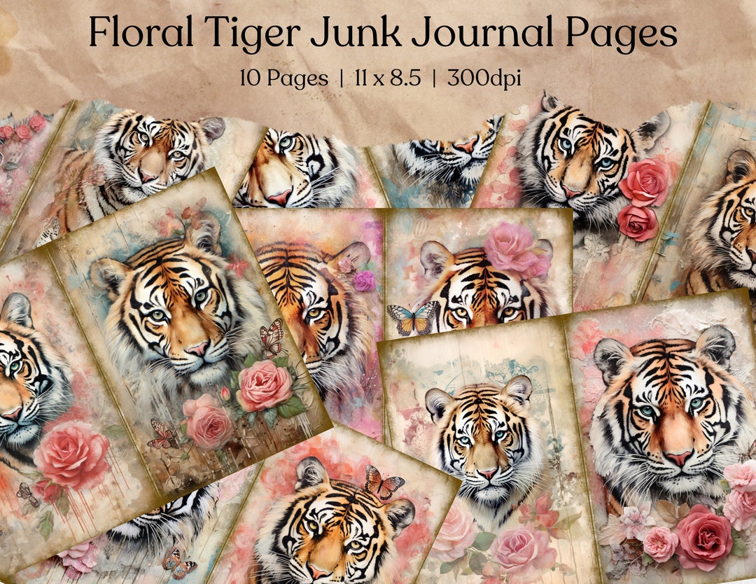 Floral Tiger Journaling Cards | Digital Junk Journal Ephemera ...