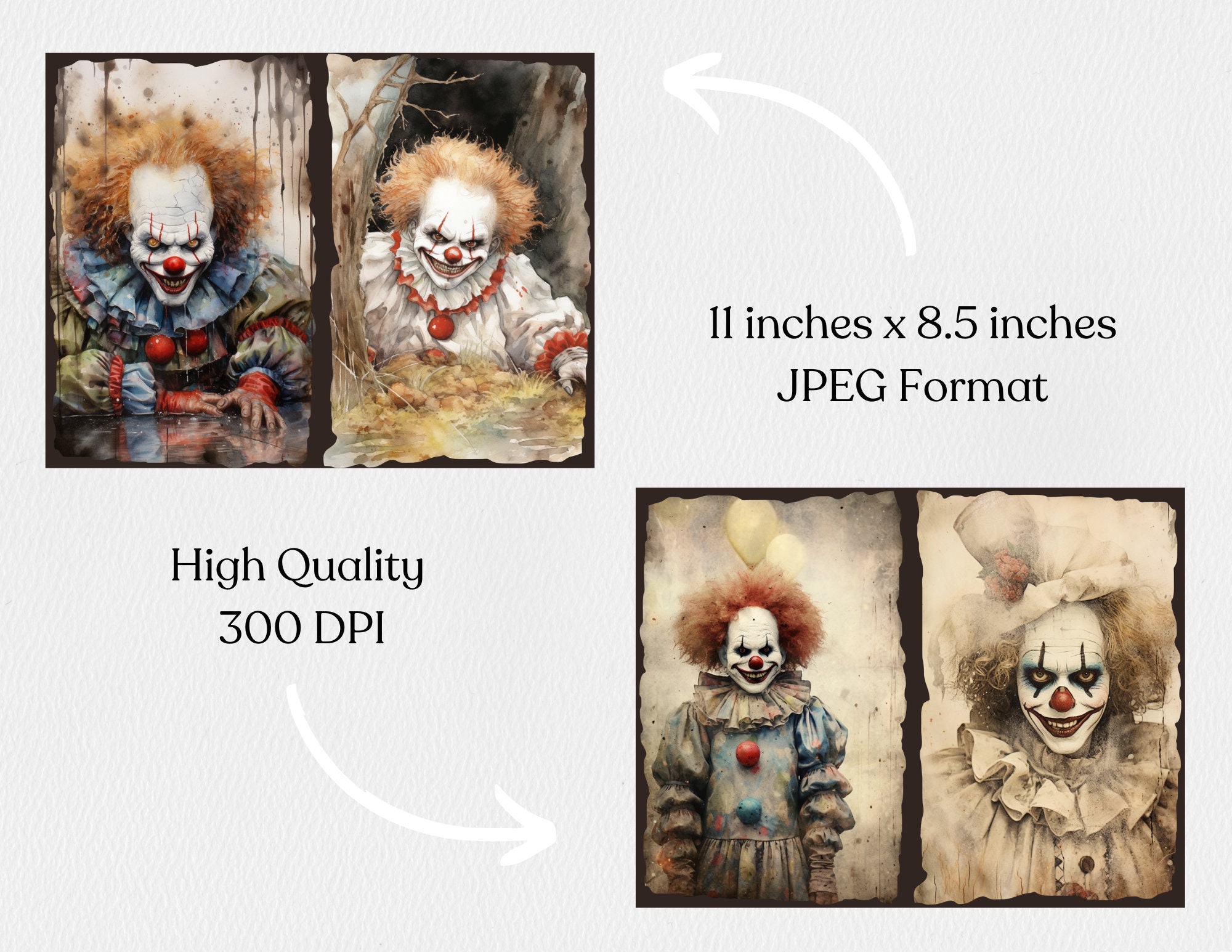 Creepy Clown Junk Journal Pages Digital Scrapbook Paper Kit Haunted ...