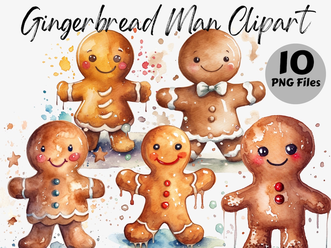 Watercolor Gingerbread Man Clipart Bundle | Gingerbread Graphics ...