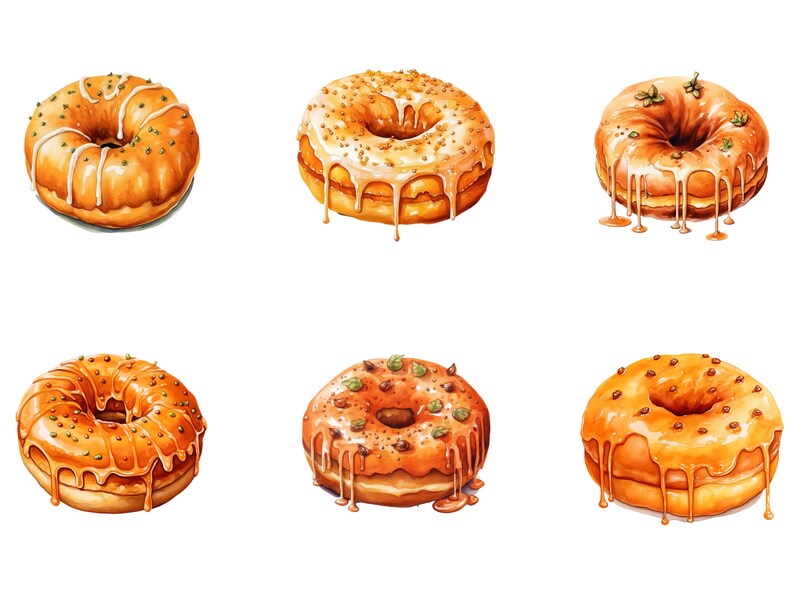 Watercolor Pumpkin Spiced Donut PNG Clipart Bundle Halloween Donuts ...