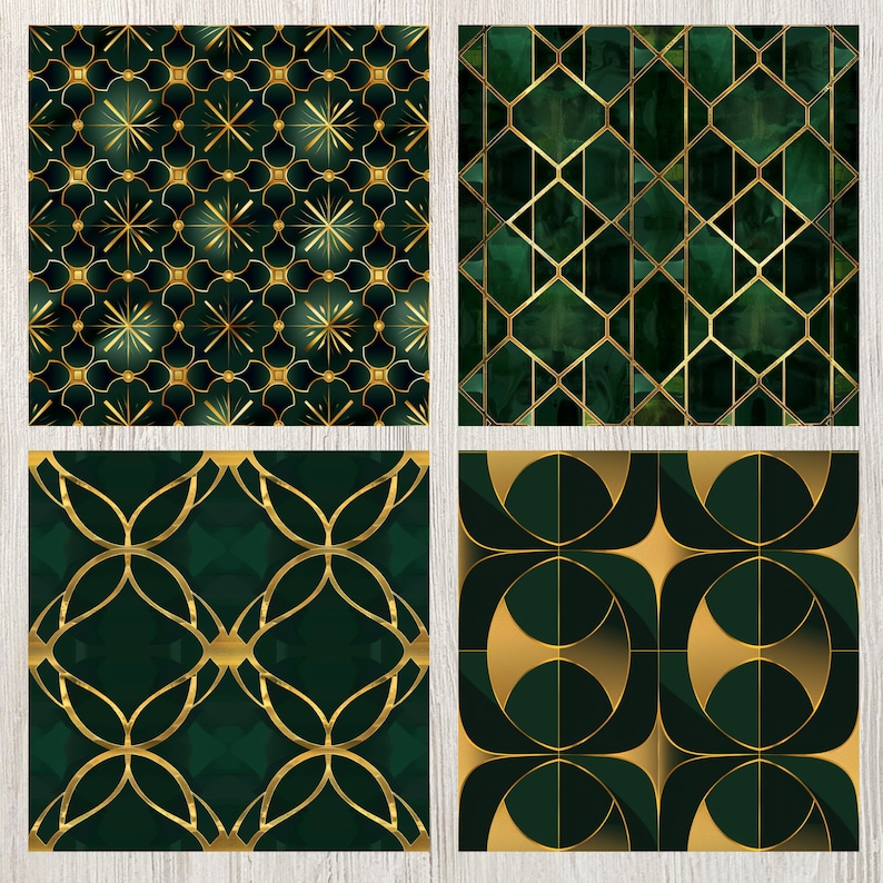 Green and Gold Printable Digital Paper Pack Pattern Background Card ...