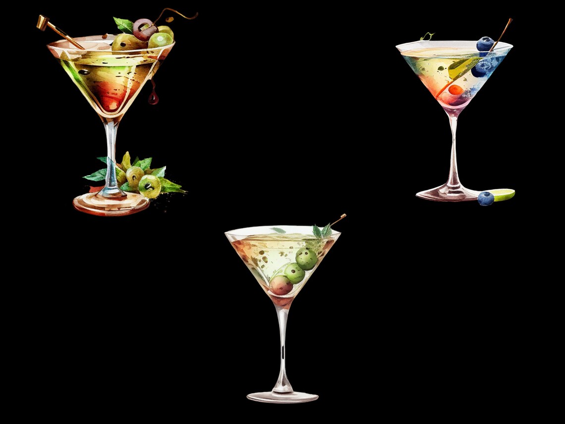 Watercolor Martini Clipart Bundle Martini Digital Images Watercolor ...