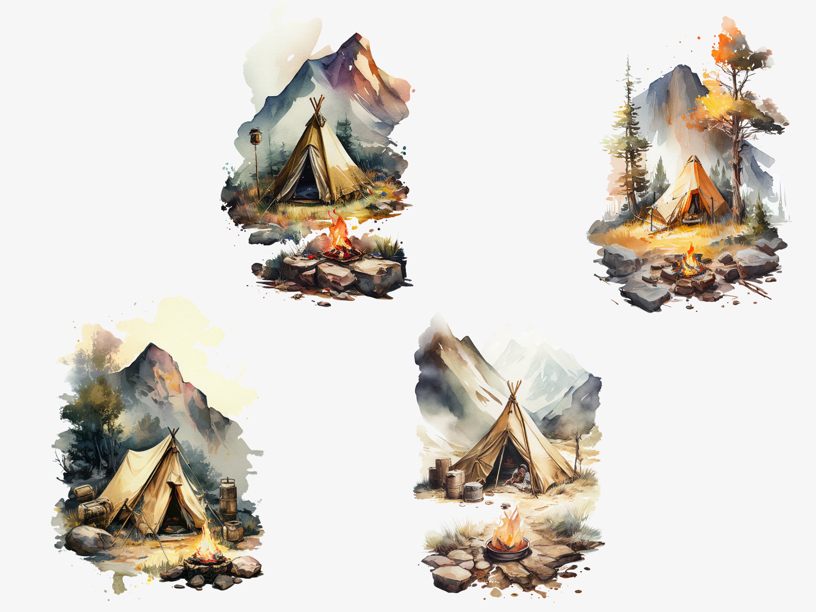 Watercolor Camping Clipart Bundle Camping Digital Images Camping ...