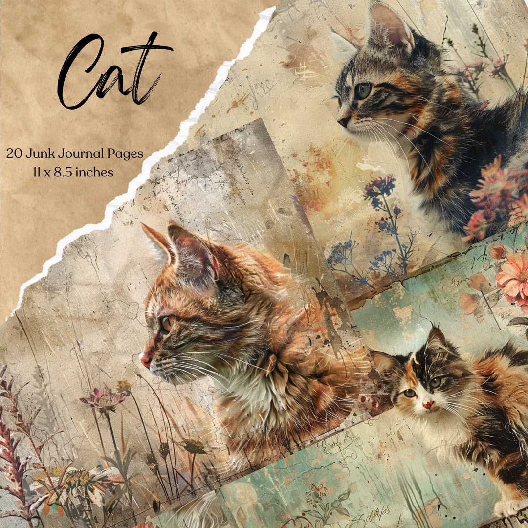 Cat Junk Journal Page Bundle | Pet | Printable Scrapbooking Pages ...
