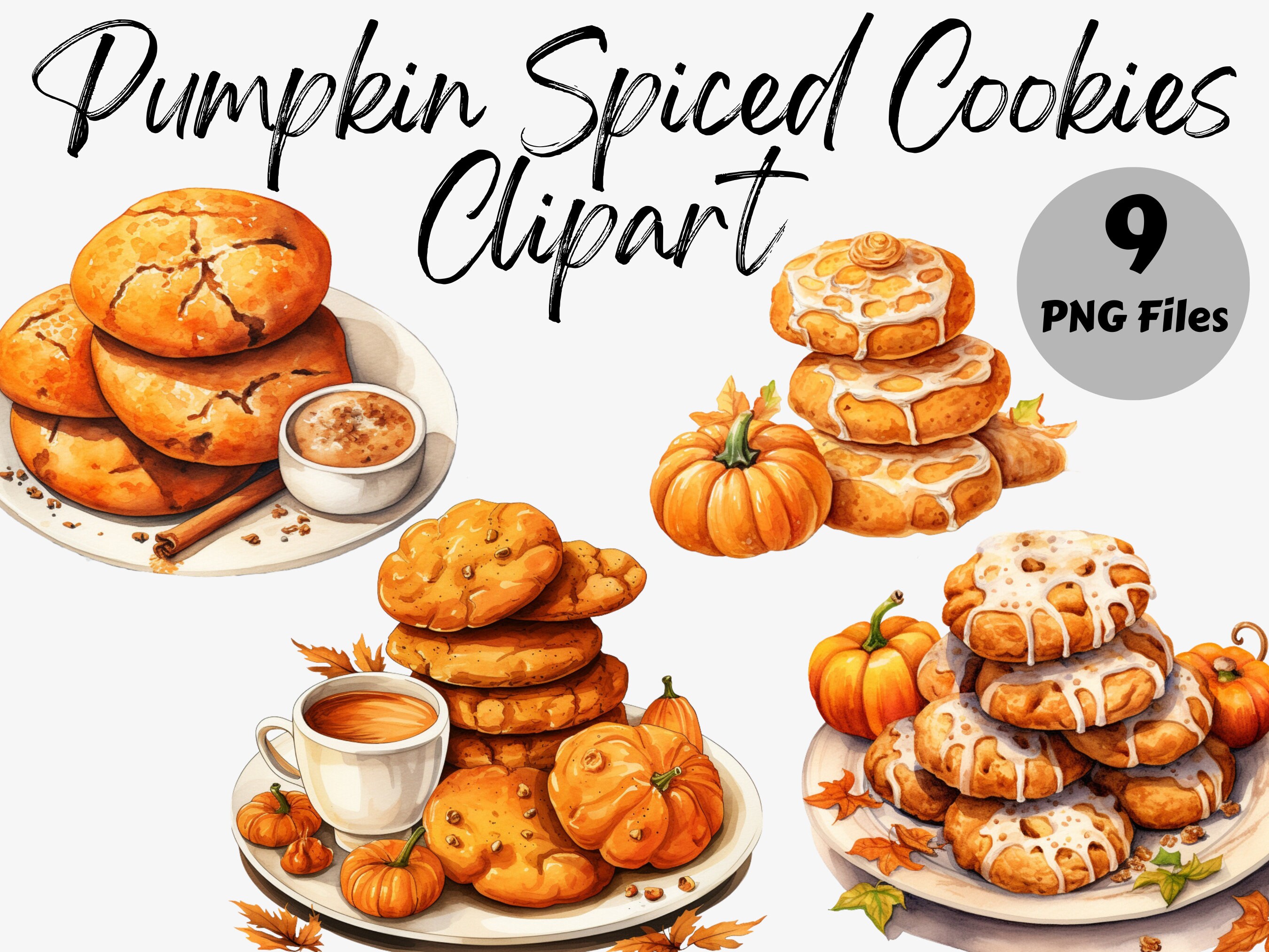 Watercolor Pumpkin Spiced Cookies PNG Clipart Bundle Halloween Cookies ...