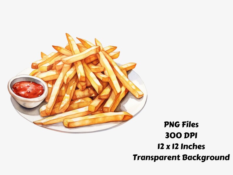 Watercolor French Fries Clipart Bundle French Fries PNG Fast Food ...
