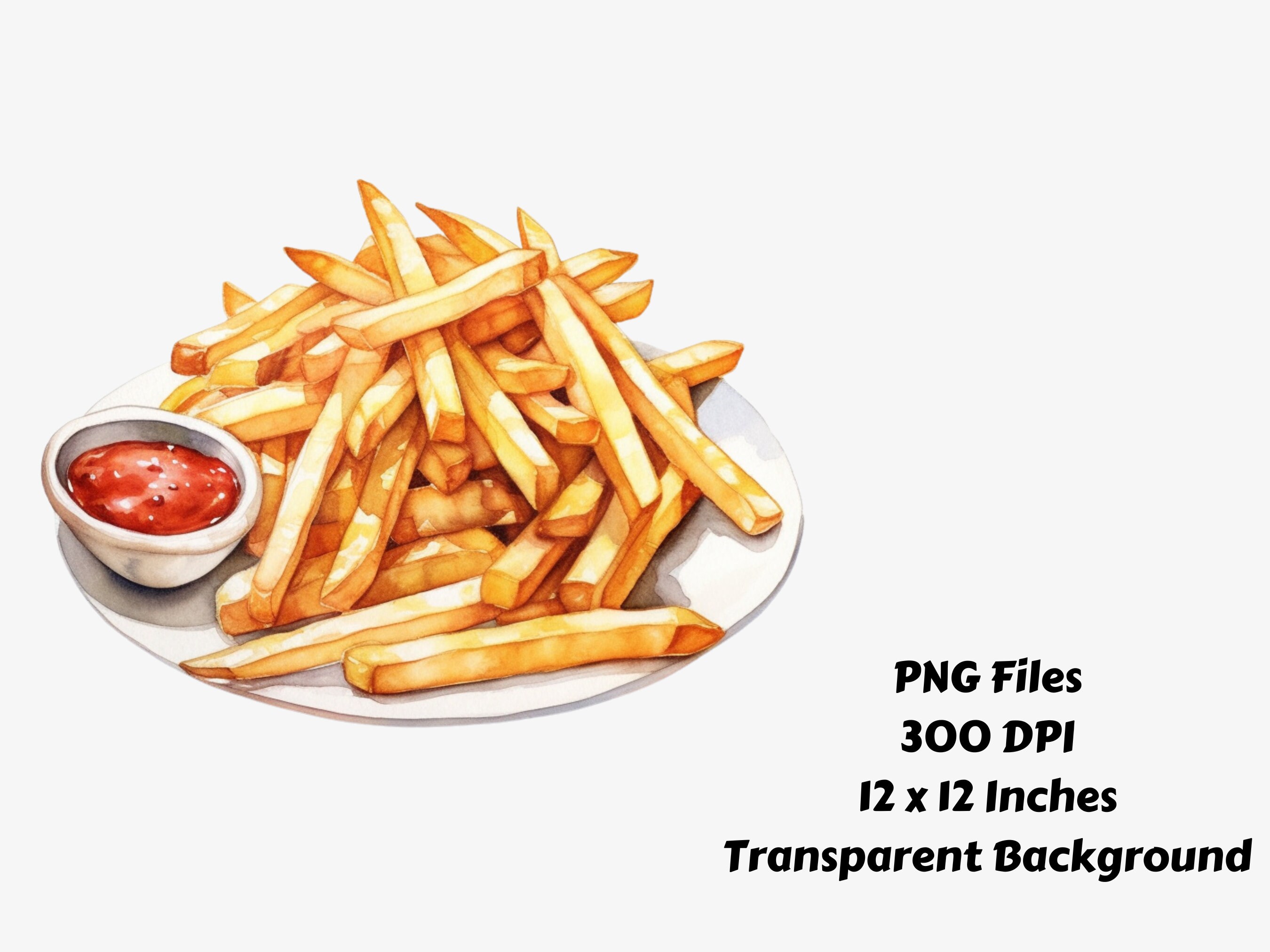 Watercolor French Fries Clipart Bundle French Fries PNG Fast Food ...