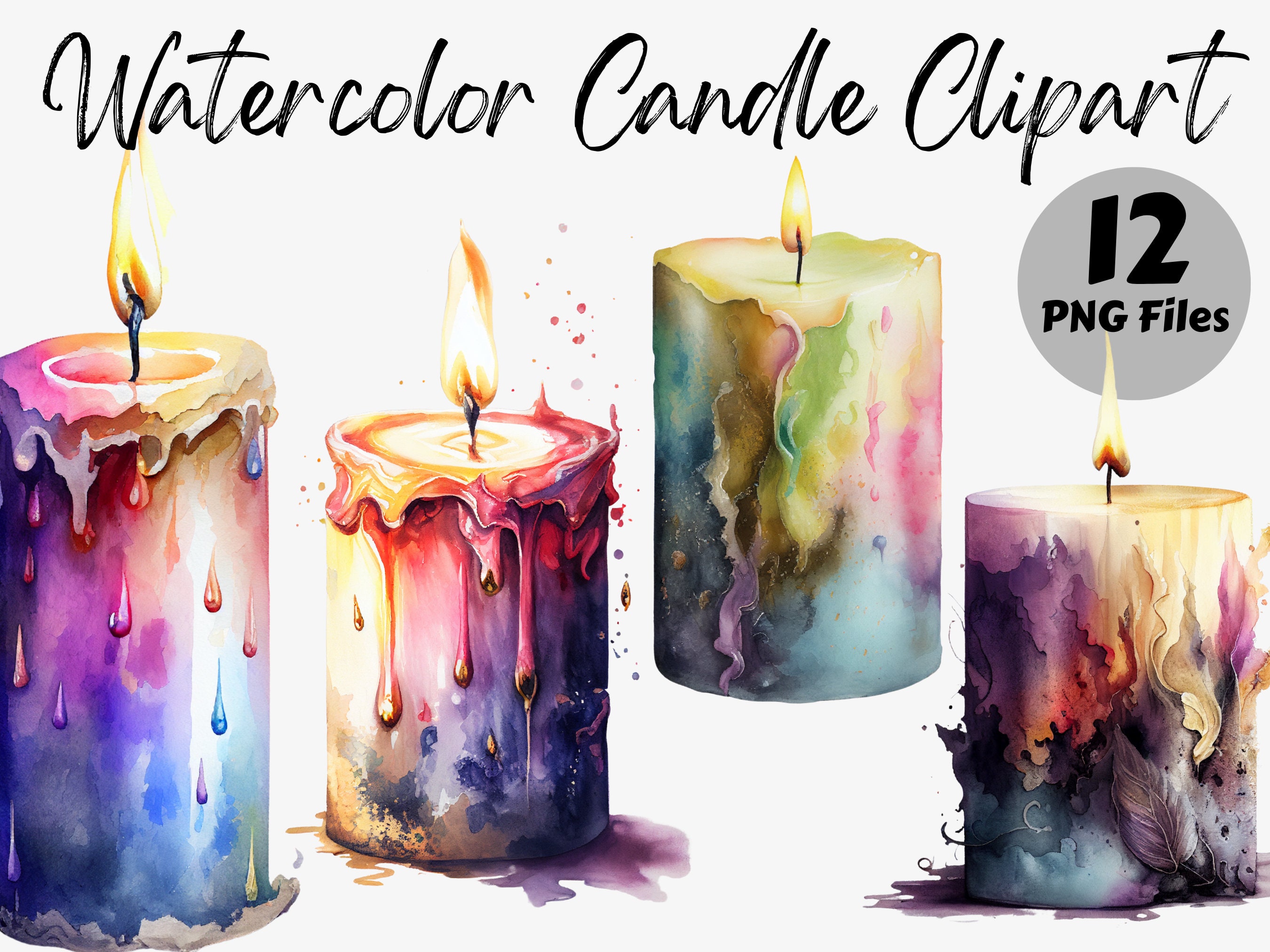 Watercolor Candle Clipart Bundle Candle Digital Images - Etsy