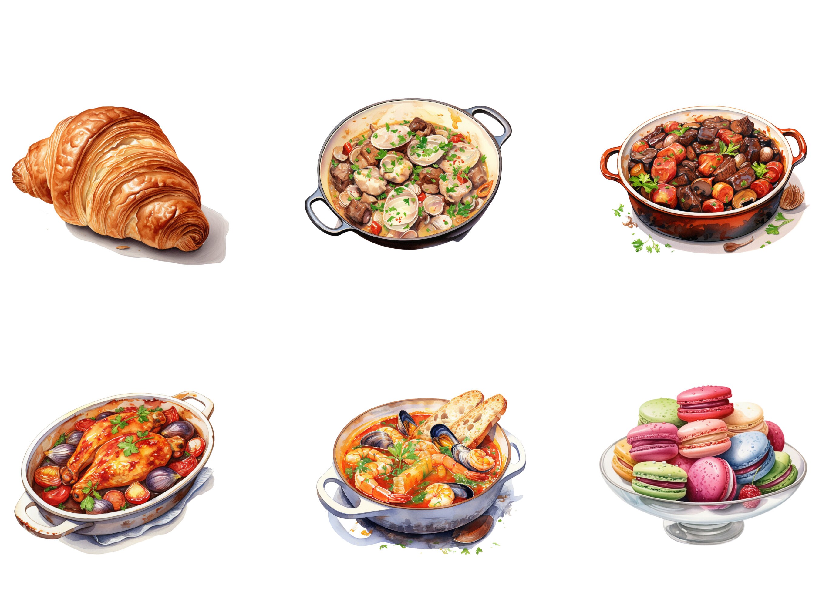 Watercolor French Food Clipart | Food PNG | Macaron | Baguette ...