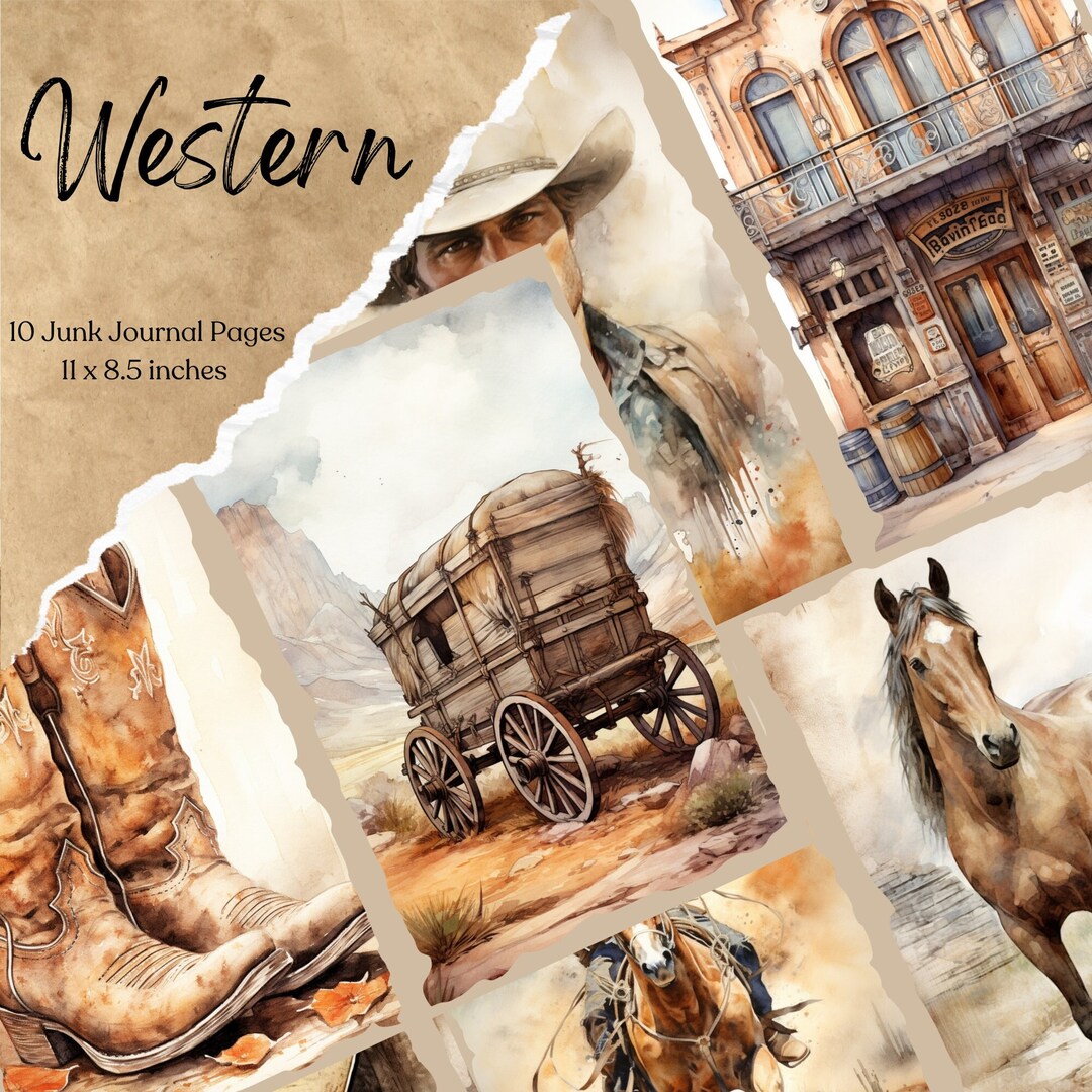 Watercolor Western Junk Journal Printable Pages Cowboy Junk Journal Kit ...