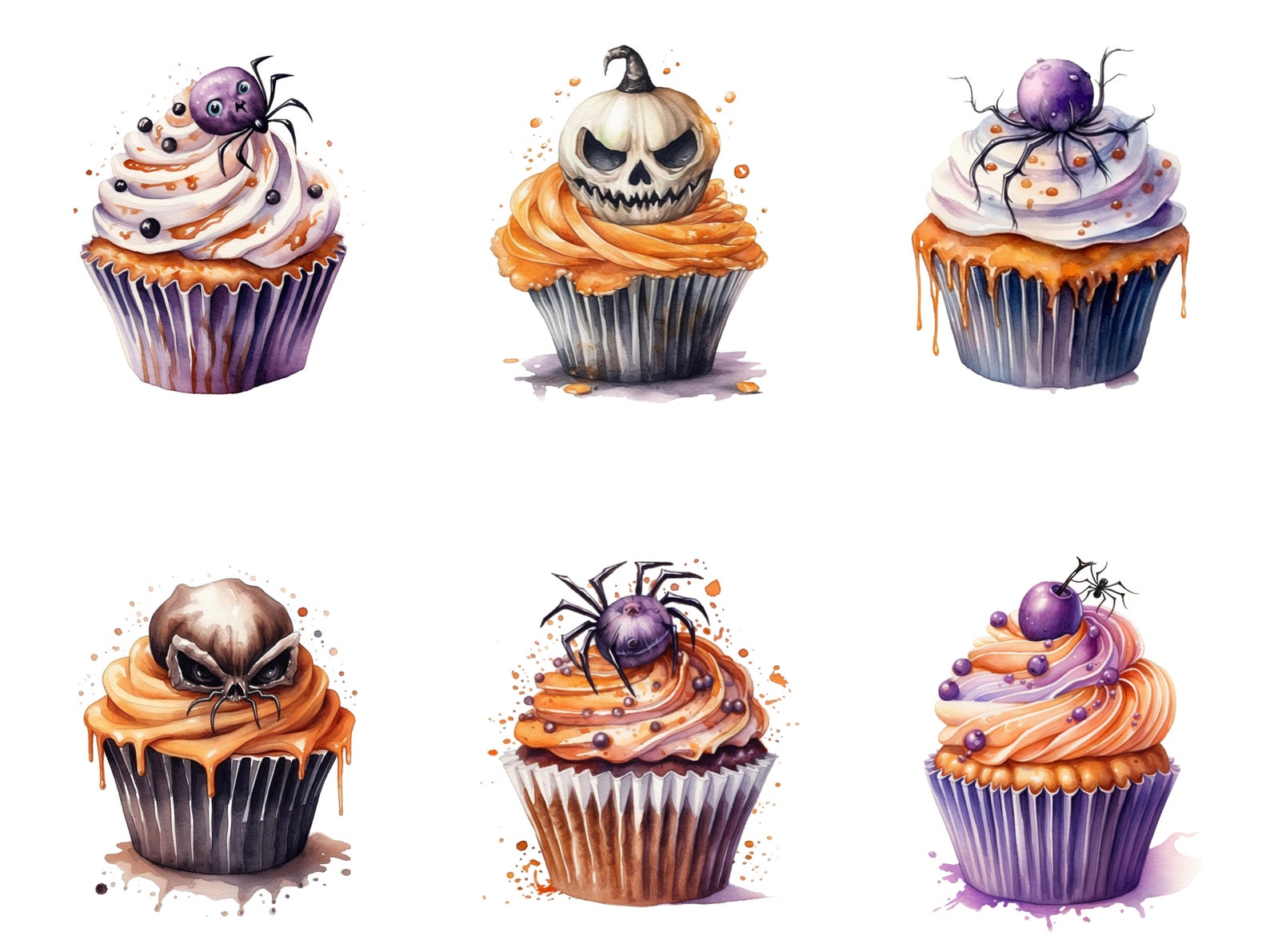 Watercolor Halloween Cupcake Clipart Bundle Halloween - Etsy