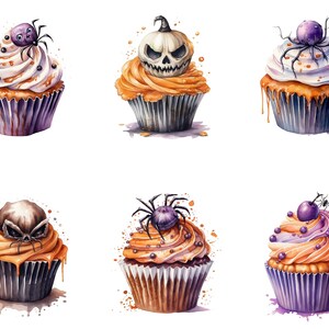 Watercolor Halloween Cupcake Clipart Bundle | Halloween Digital Images ...
