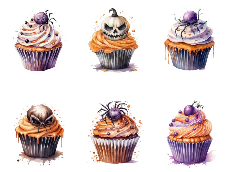 Watercolor Halloween Cupcake Clipart Bundle | Halloween Digital Images ...