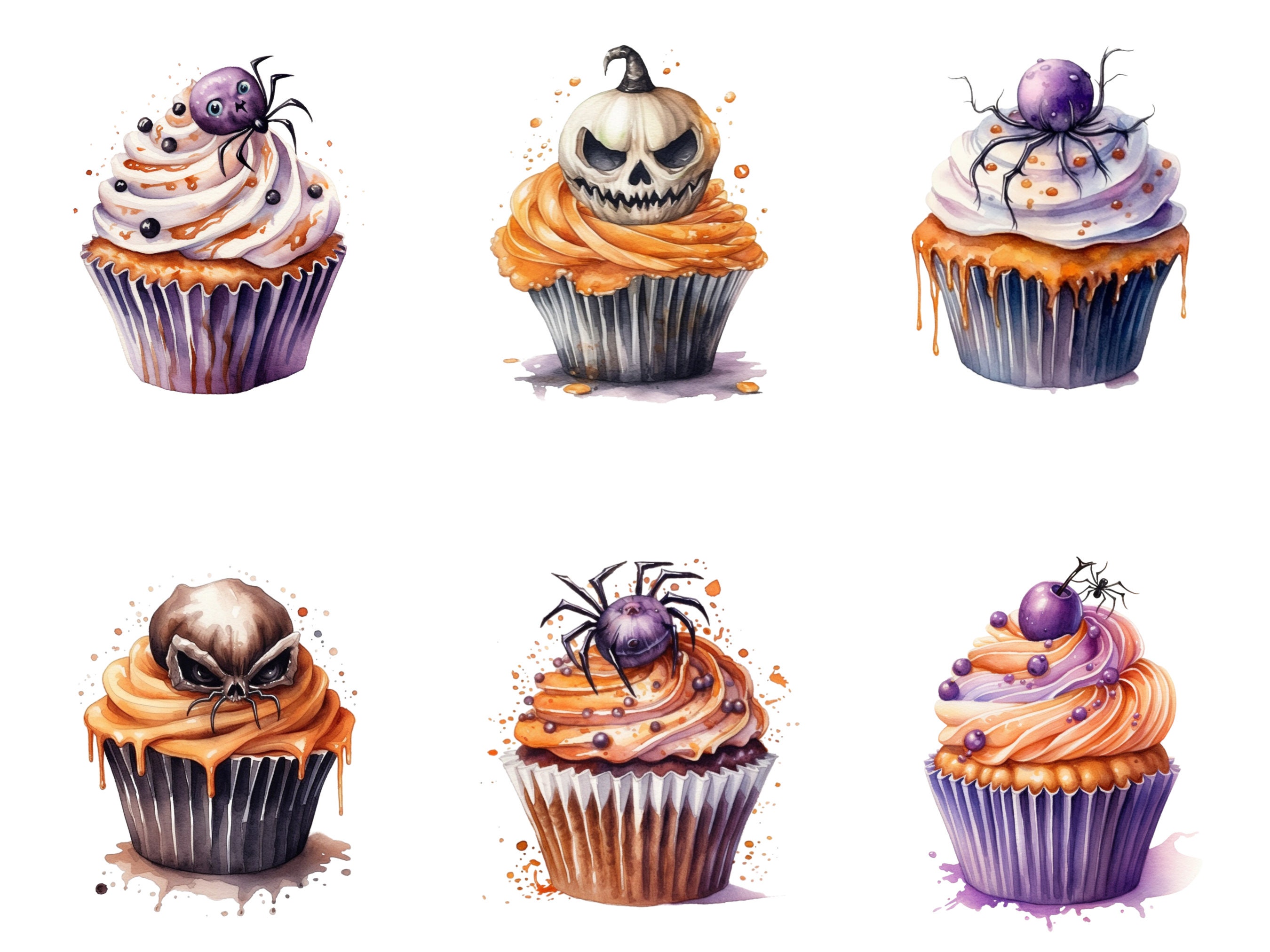Watercolor Halloween Cupcake Clipart Bundle Halloween - Etsy
