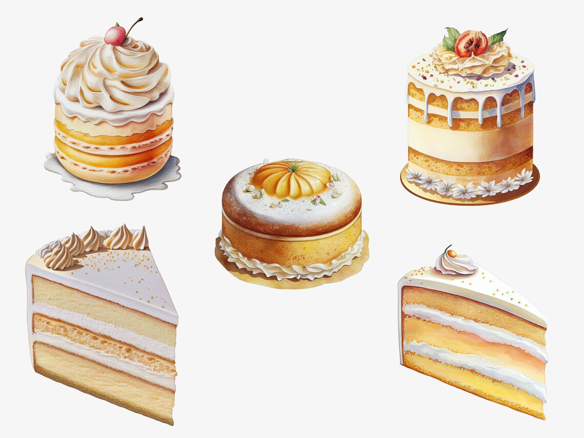 Watercolor Vanilla Cake Clipart Bundle Vanilla Cake Digital Images ...