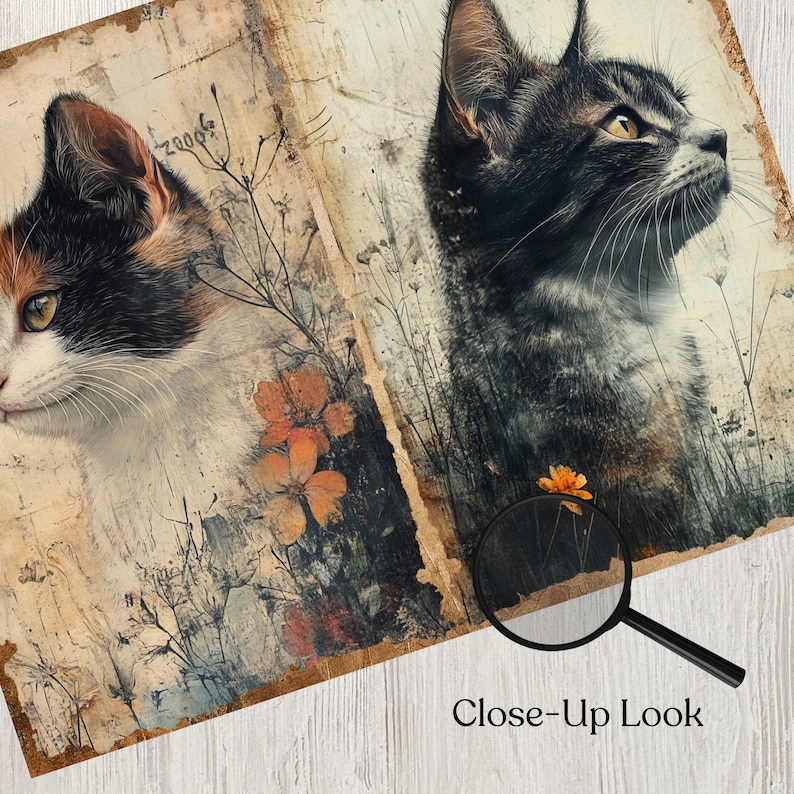 Cat Junk Journal Page Bundle Printable Pet Scrapbooking Paper Animal ...
