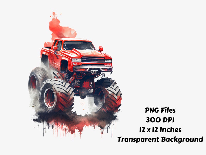 Watercolor Monster Truck Clipart Bundle Monster Truck Digital Images ...