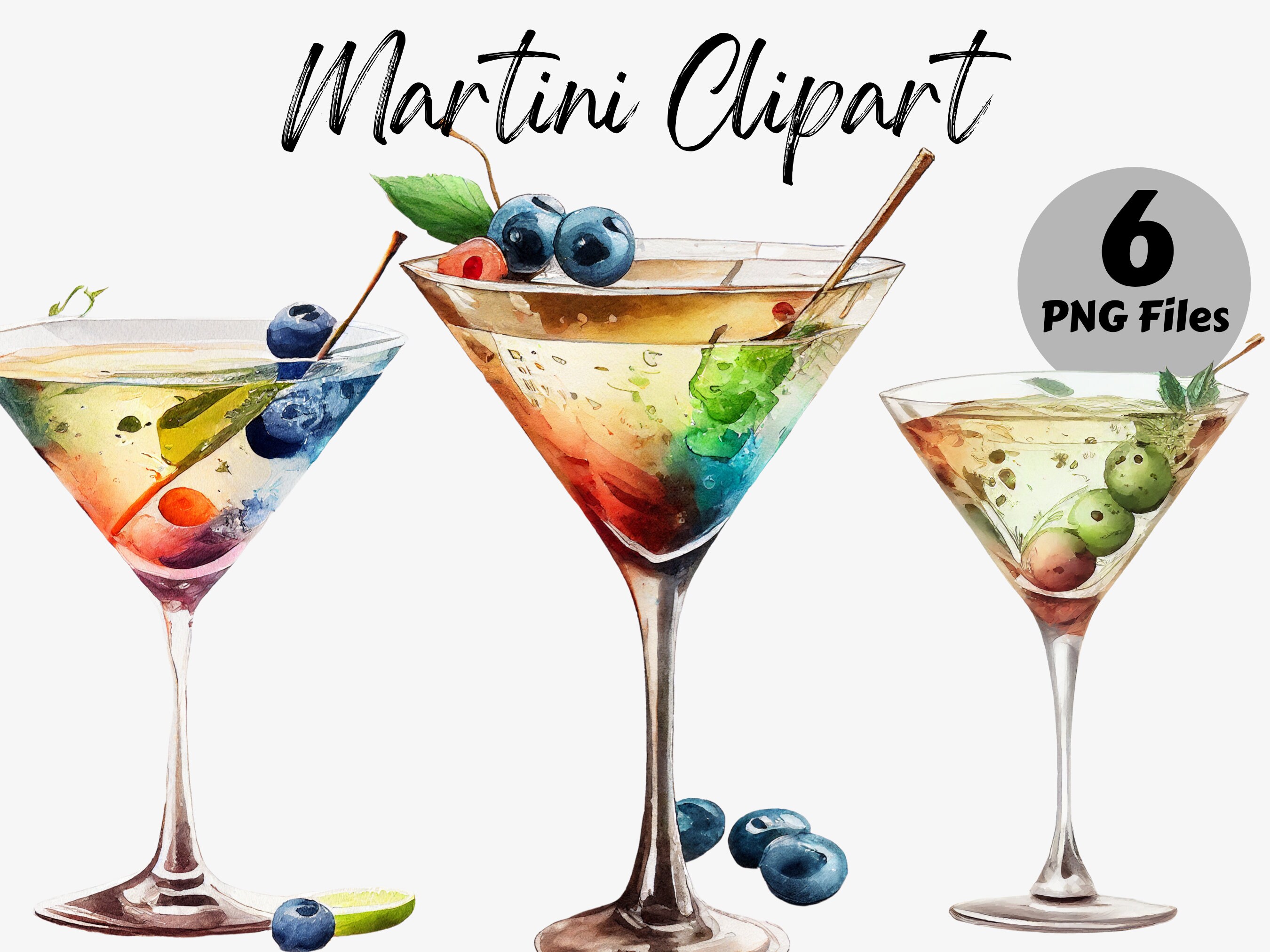 Watercolor Martini Clipart Bundle Martini Digital Images Watercolor ...