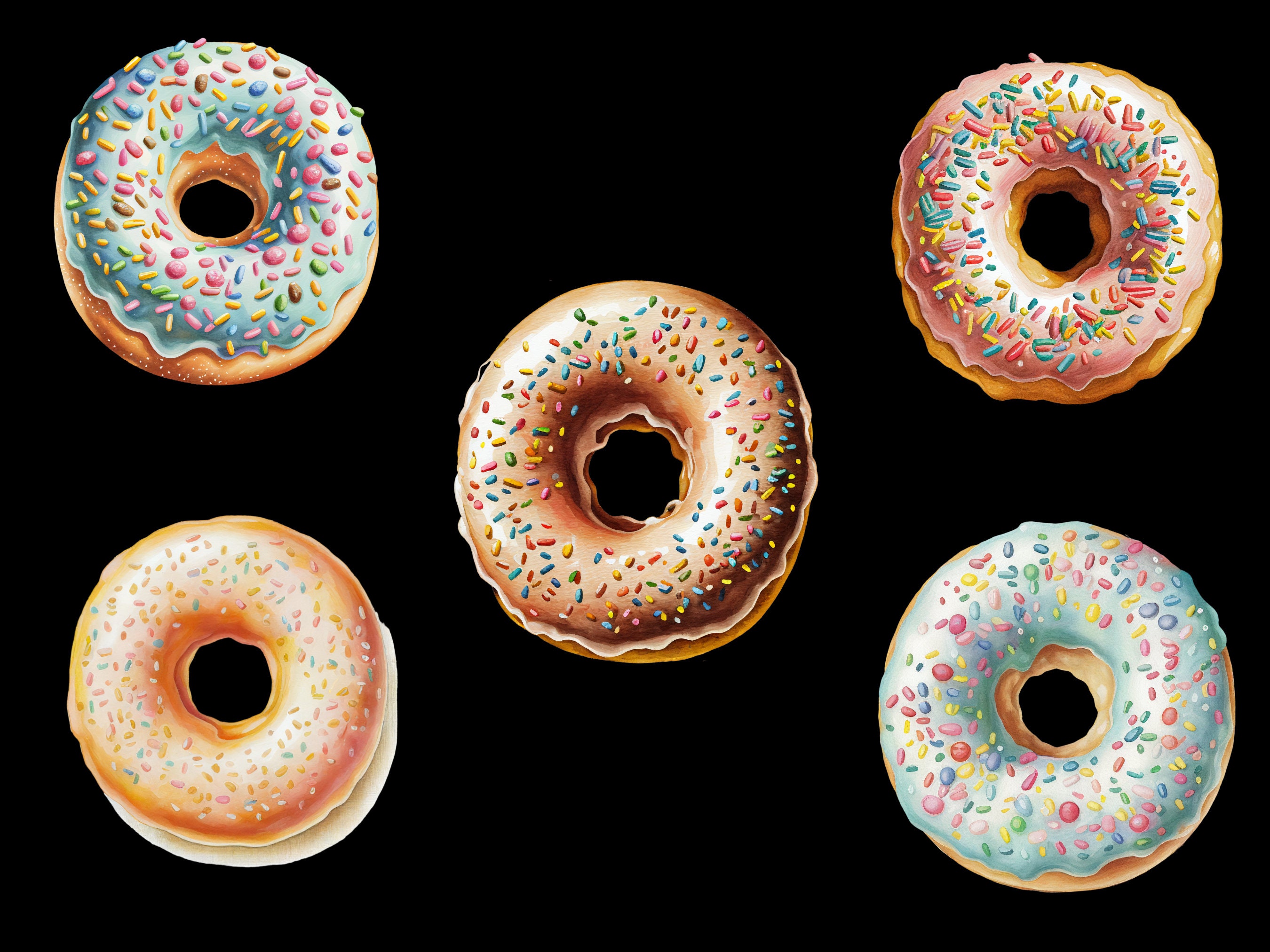 Watercolor Donut Clipart Bundle Donut Digital Images Donut Graphics ...