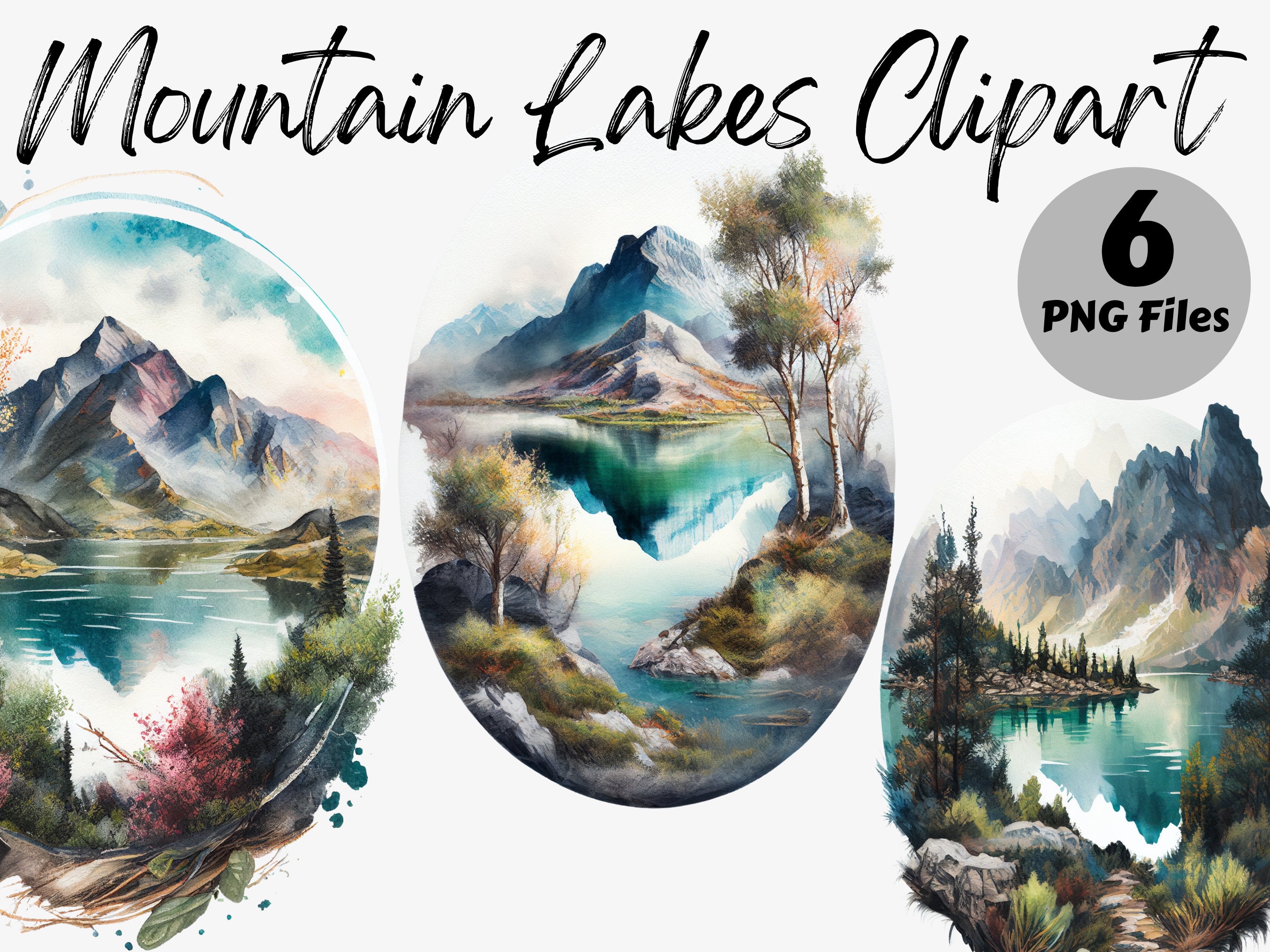 Watercolor Mountain Lakes Clipart Bundle Mountain Lakes Digital Images ...