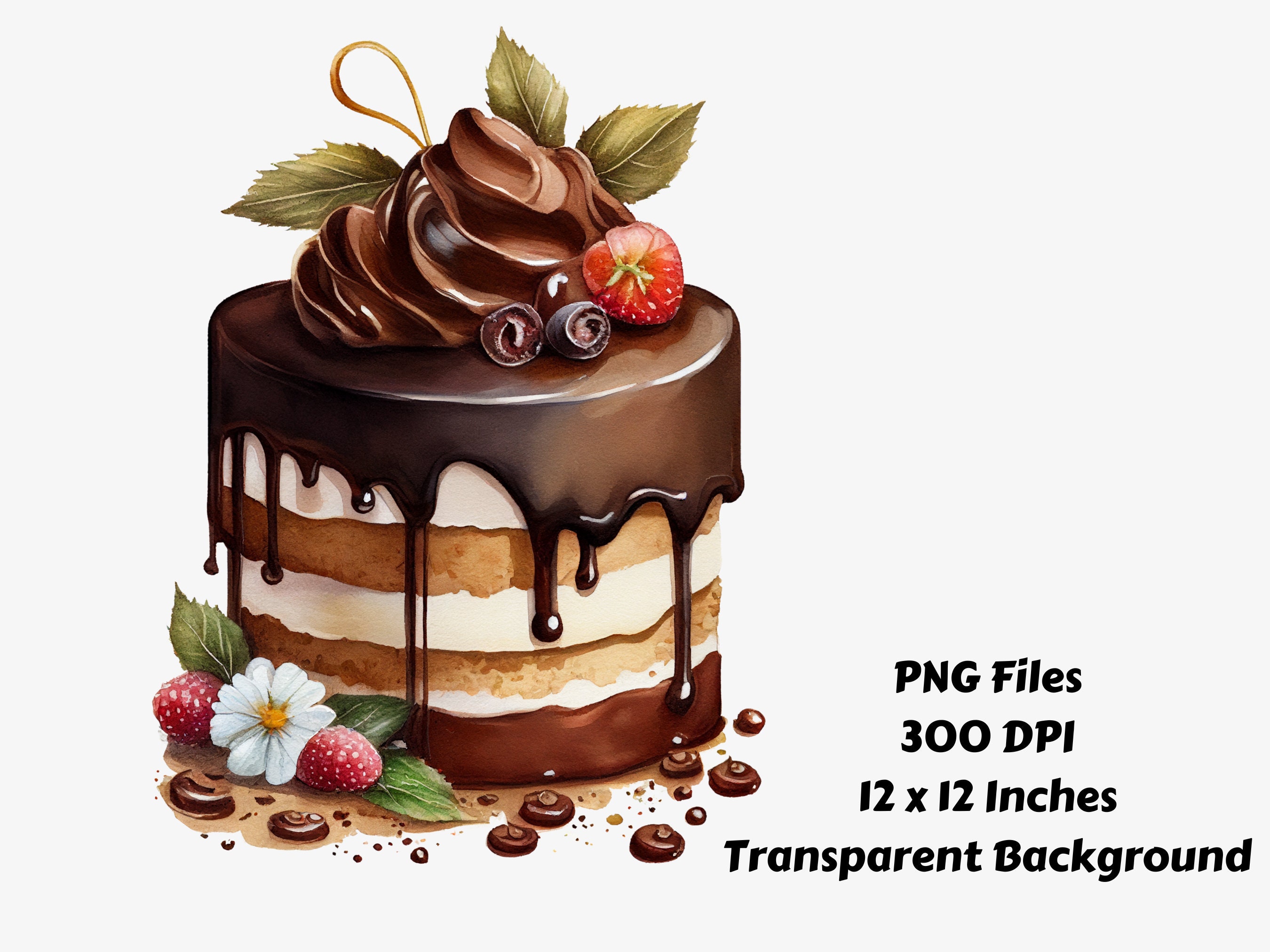 Watercolor Chocolate Cake Clipart Bundle Chocolate Cake Digital Images ...