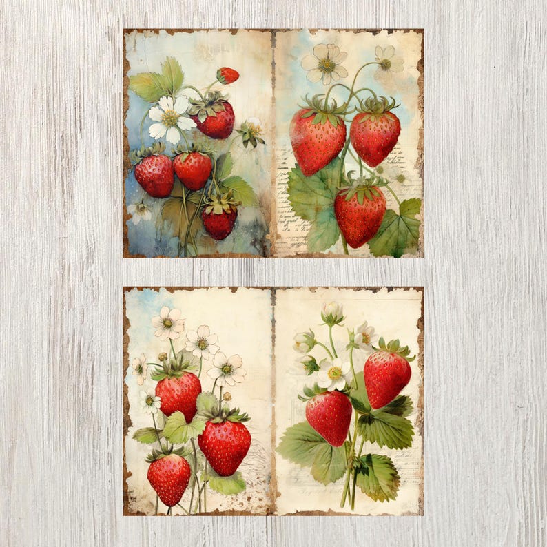 Strawberry Junk Journal Pages Printable Vintage Paper Craft Paper for ...