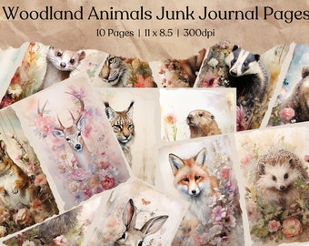 Woodland Animals Junk Journal Pages Forest Printable Digital Scrapbook ...