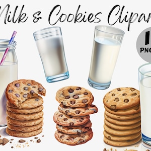 Watercolor Milk and Cookies Clipart Bundle Milk and Cookies Digital ...