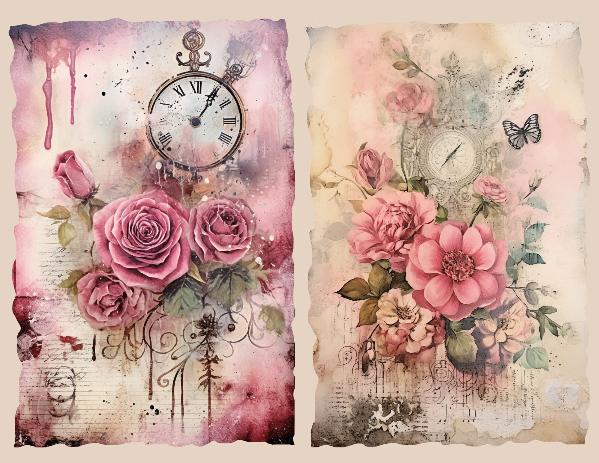 Pink Rose Junk Journal Pages Vintage Rose Junk Journal Kit Junk Journal