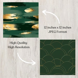 Green and Gold Printable Digital Paper Pack Pattern Background Card ...