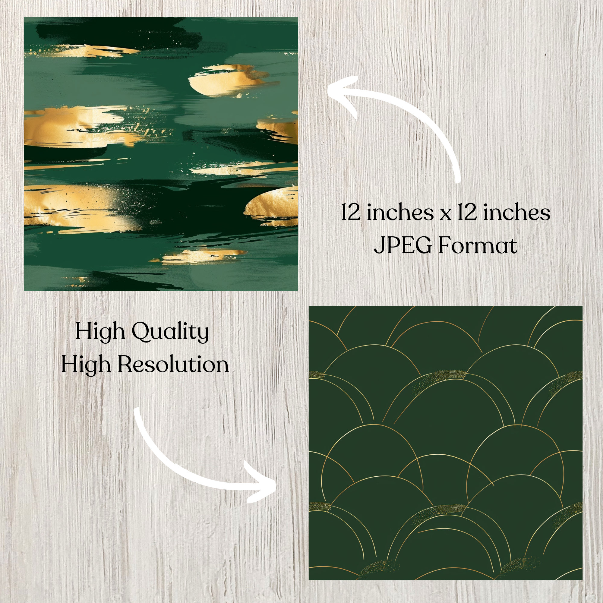 Green and Gold Printable Digital Paper Pack Pattern Background Card ...