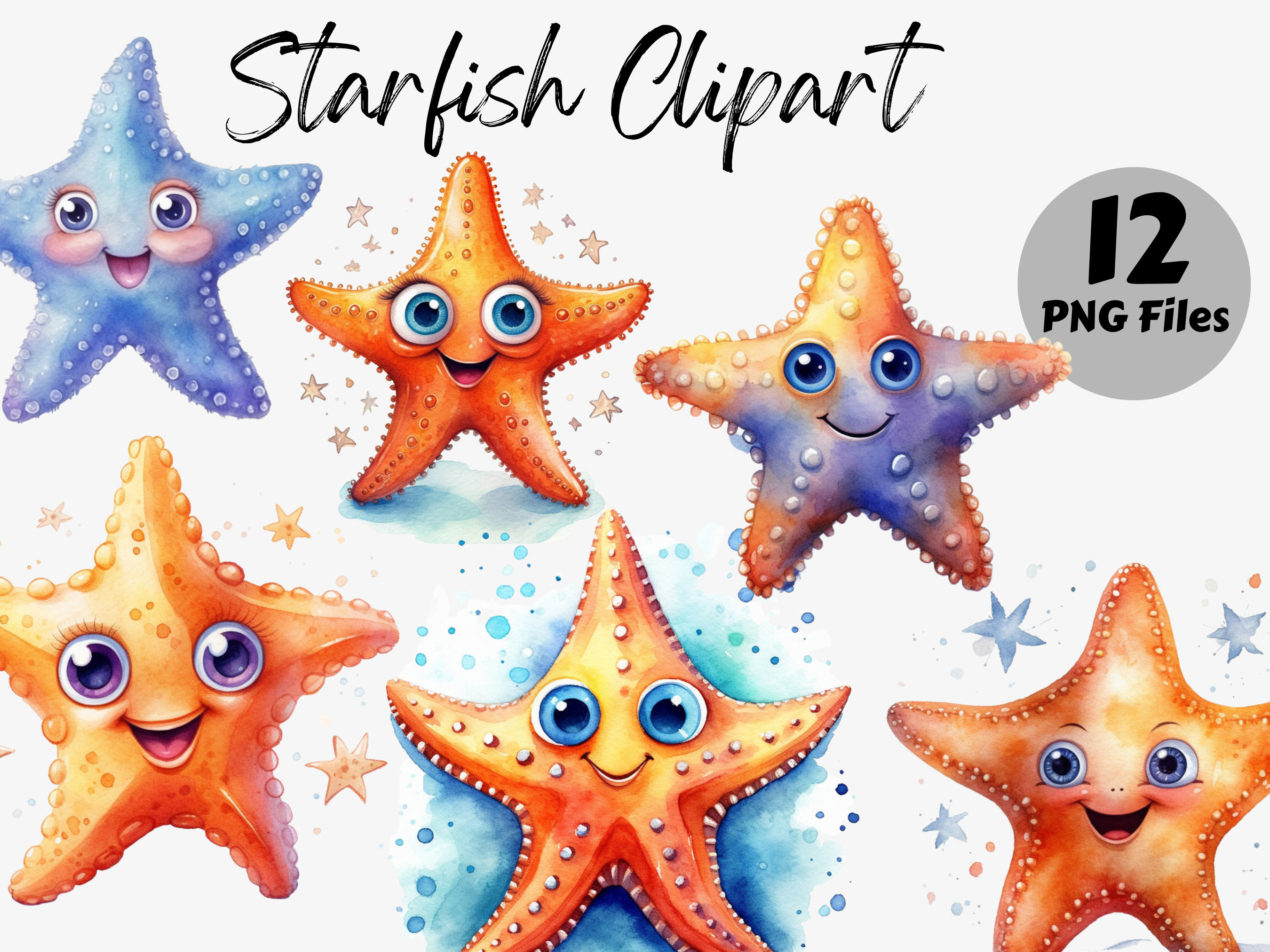 Watercolor Starfish Clipart Bundle Starfish Digital Images - Etsy