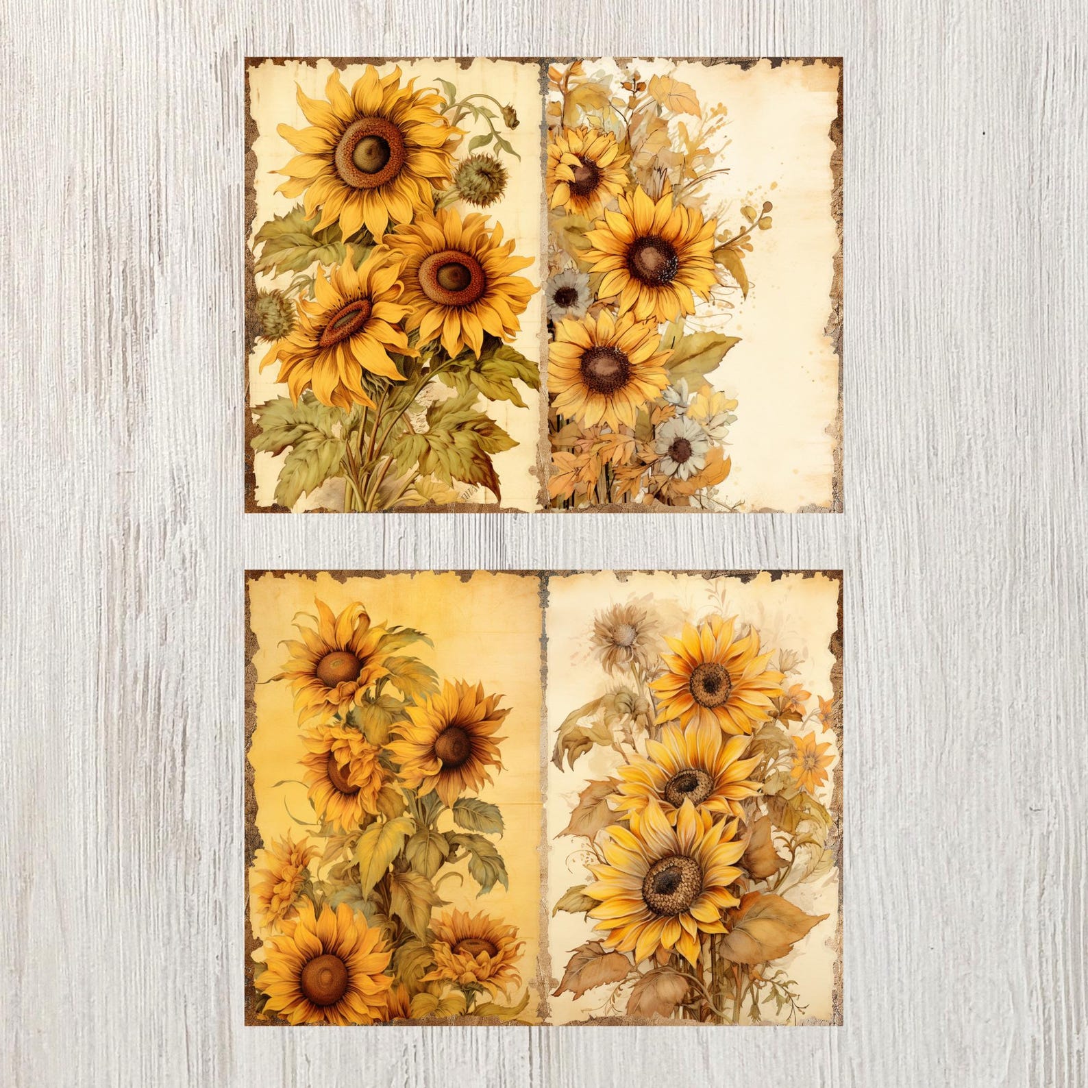 Sunflower Junk Journal Paper Flower Background Printable Floral Pages ...