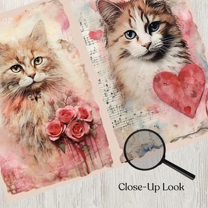 Valentines Cat Junk Journal Printable Page Animal Scrapbook Paper Kit ...