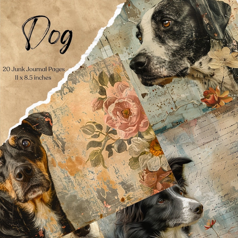 Dog Junk Journal Page Bundle Pet Printable Scrapbooking Pages Animal ...