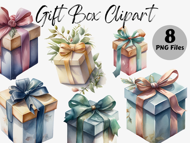 Watercolor Gift Box Clipart Bundle Gift Box Digital Images Gift Box ...