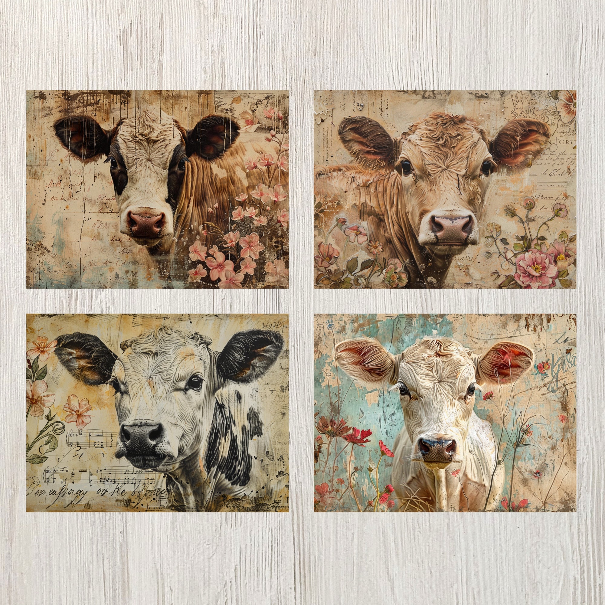 Cow Junk Journal Page Bundle Farm Animal Printable Scrapbooking Pages ...