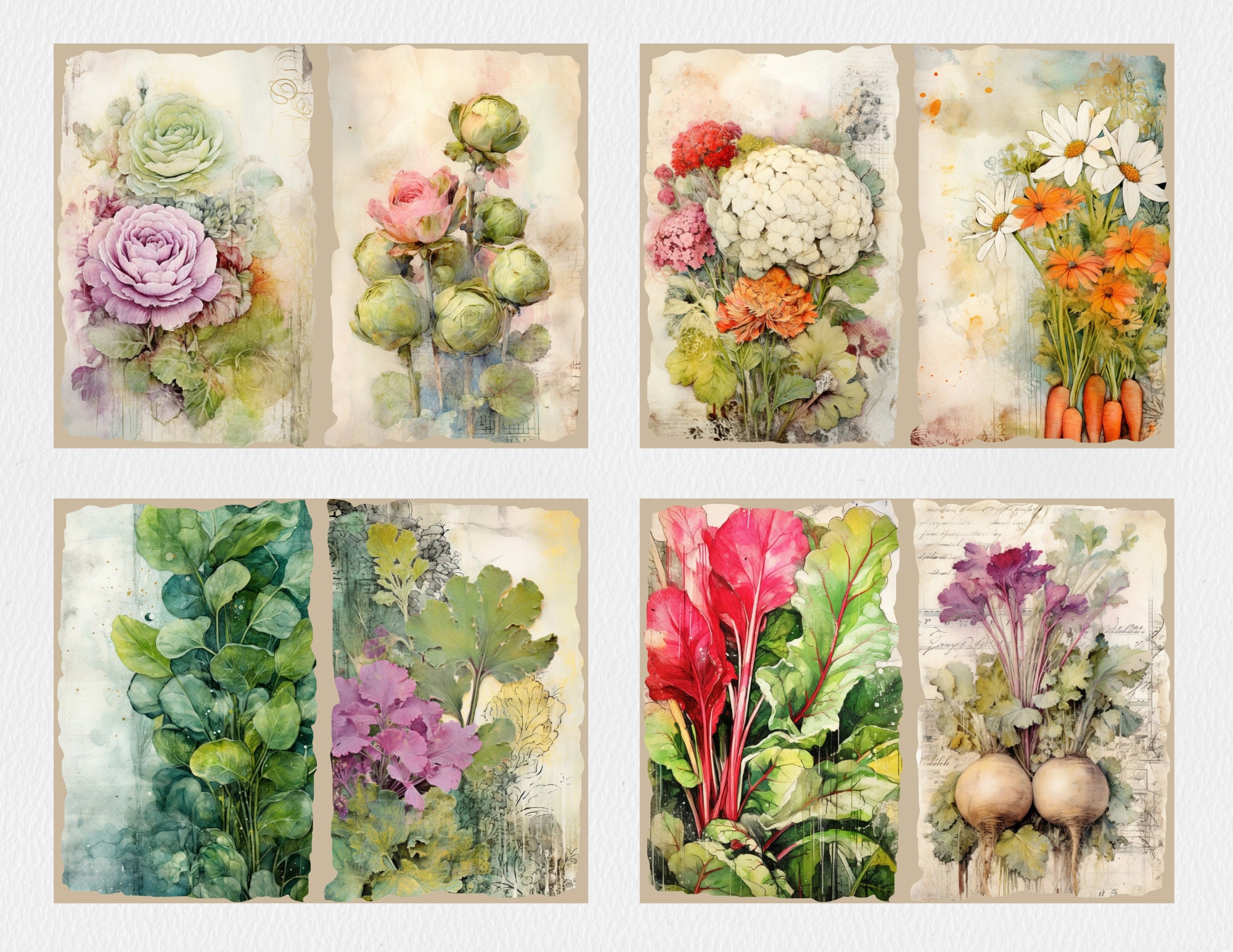 Vegetable Junk Journal Pages Digital Scrapbook Paper Cooking Printable ...