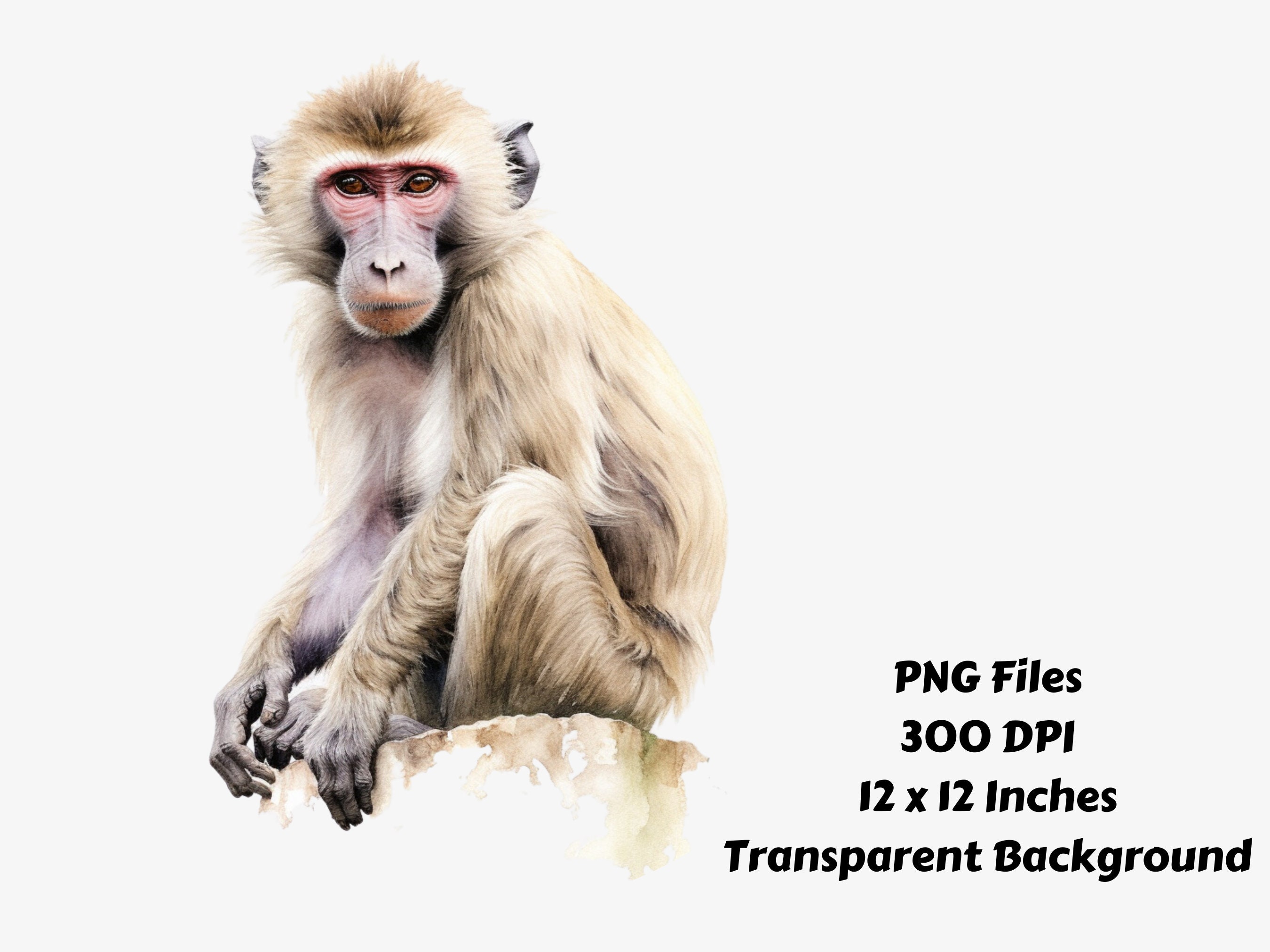 Watercolor Baboon Clipart Baboon PNG Digital Download Nursery Graphics ...
