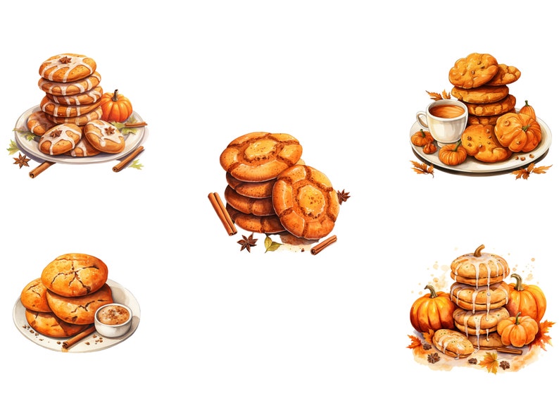 Watercolor Pumpkin Spiced Cookies PNG Clipart Bundle Halloween Cookies ...