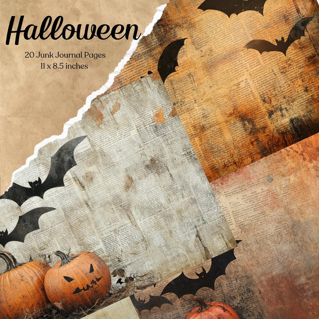 Halloween Junk Journal Pages Digital Scrapbook Paper Kit Spooky ...