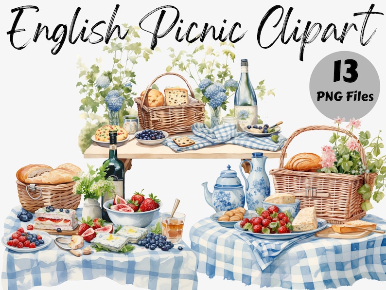 Watercolor English Picnic Clipart Bundle Picnic PNG Commercial Use ...
